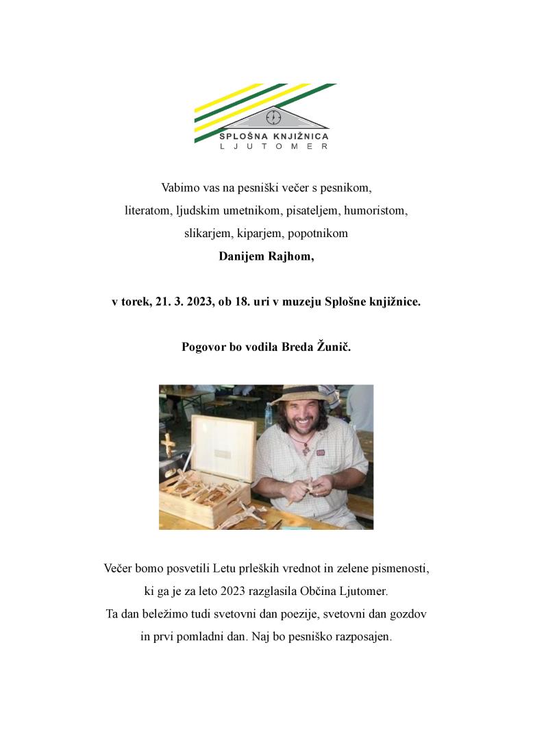 Pesniški večer: Dani Rajh - ljutomer.si